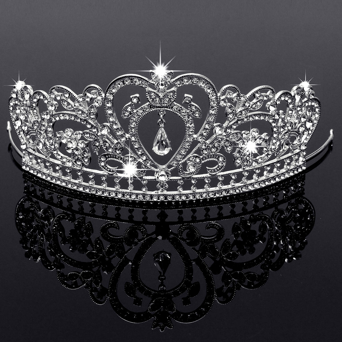 Couronne Cristal Diadème Tiare Bandeau Cheveux Bijoux Mariage Argent ...