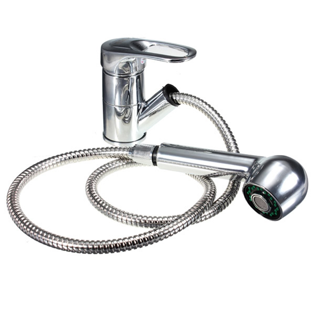 Modern Single Pull Out Spray Swivel Spout Kitchen Faucet Chrome Sink