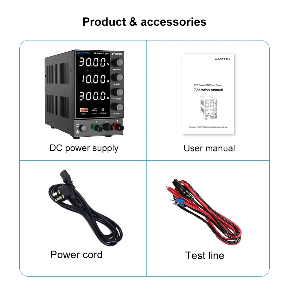 WANPTEK DPS3010U Solid-state Adjustable Regulated DC Power Supply, 30V 10A, Encoder Adjustment ...
