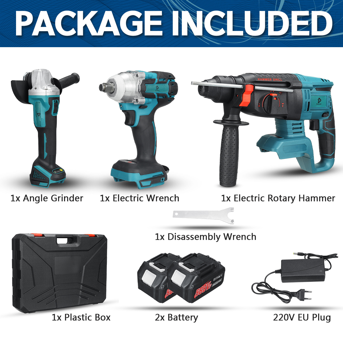 Mustool 3PCS Electric Wrench / Hammer Kits Two Speed Cordless Power ...