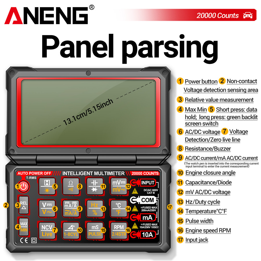 ANENG 623 623Pro Auto Repair Multimeter 20000 Counts AC/DC Voltage ...