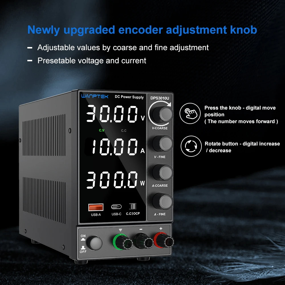 WANPTEK DPS3010U Solid-state Adjustable Regulated DC Power Supply, 30V 10A, Encoder Adjustment ...