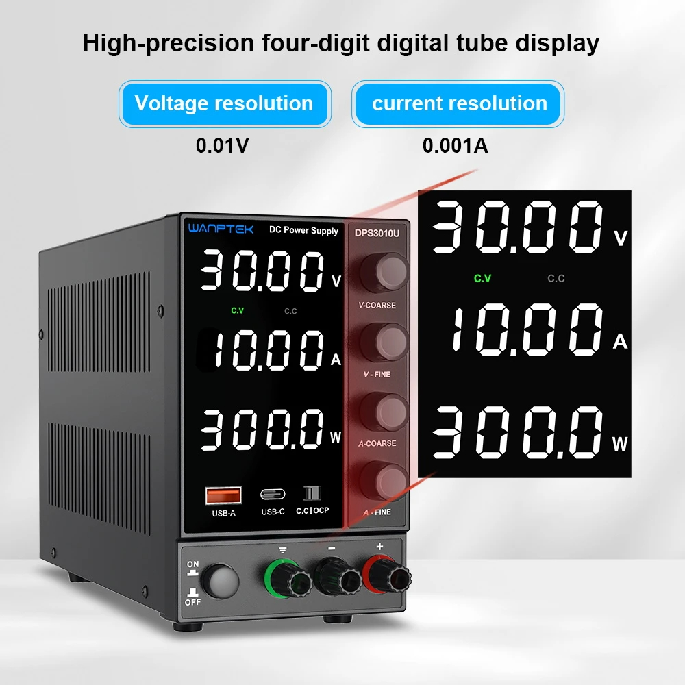 WANPTEK DPS3010U Solid-state Adjustable Regulated DC Power Supply, 30V 10A, Encoder Adjustment ...