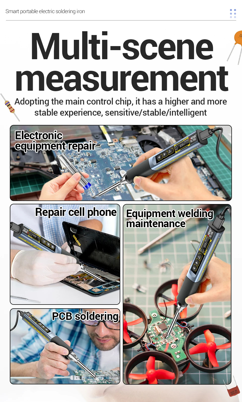 ANENG SL108 Electric Soldering Iron 96W PD QC Adjustable Temperature ...