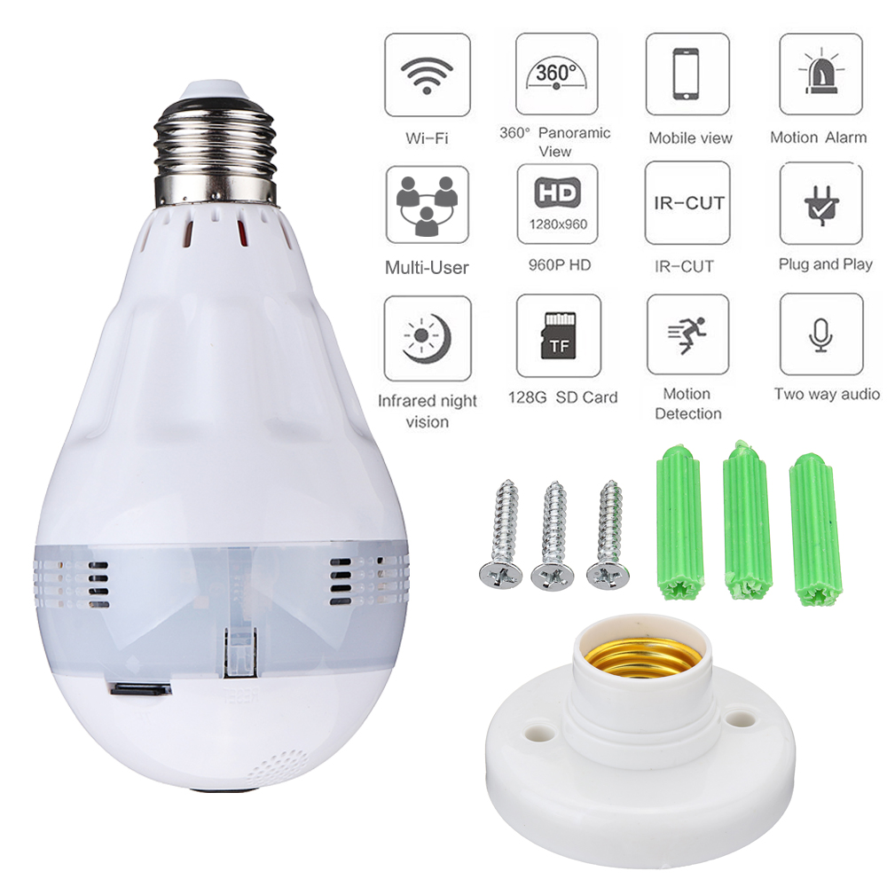 NEUFU E27 Ampoule Caméra Espion WIFI LED 360° HD 960P Infrarouge ...