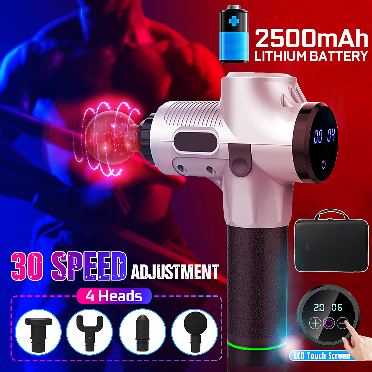 Appareil De Massage Pistolet Marteau Vibration Thérapie 30 Vitesse Gris Pr Dos Cou Muscle Épaule