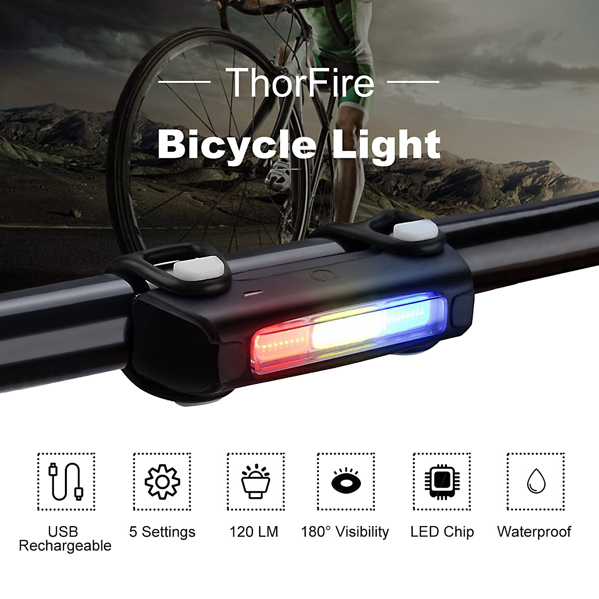 Lumières Vélo - TEMPSA - ThorFire - Éclairage Arrière USB Rechargeable ...