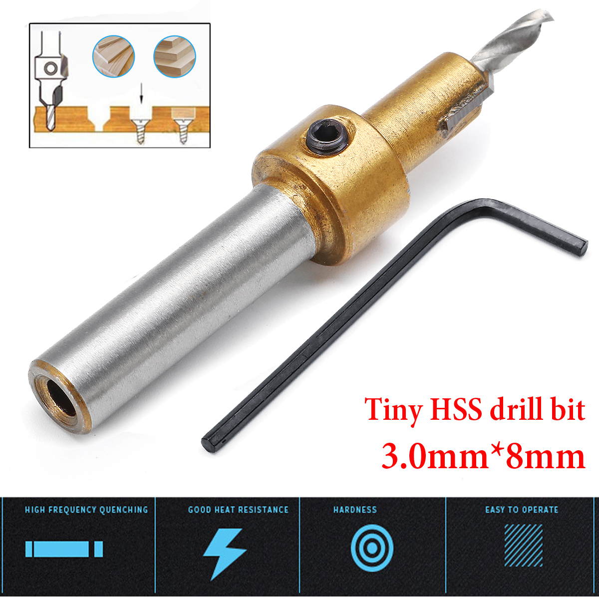 HSS Bois Menuiserie Fraise à chanfreiner Bit Vis Trou Foret Mèche ...