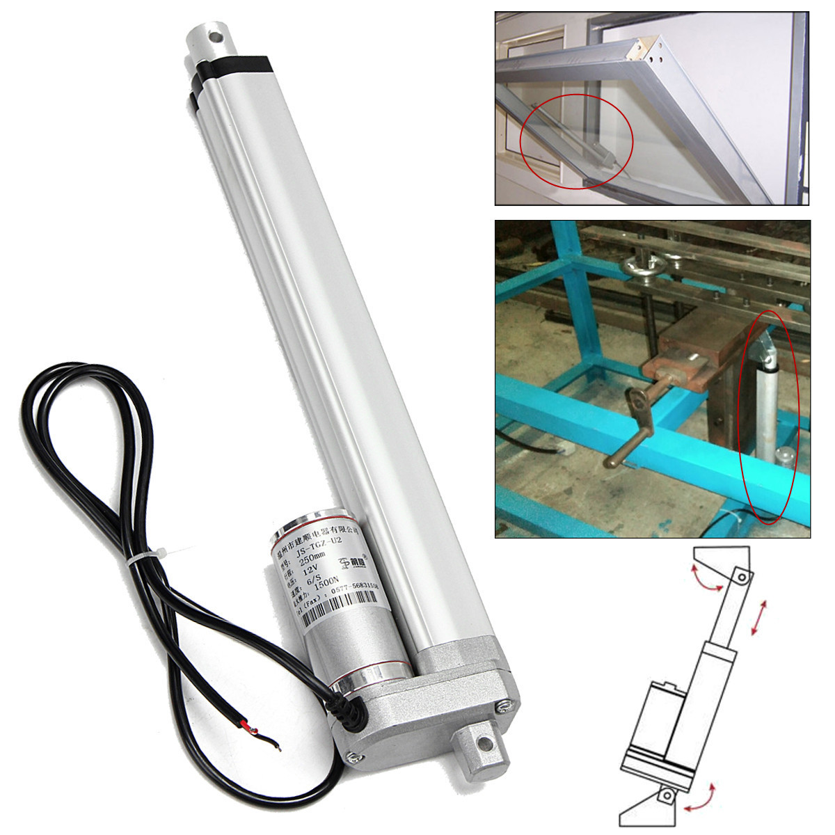 Vérin Actionneur Linéaire électrique 10'' 1500N course 250mm 12Volt DC ...